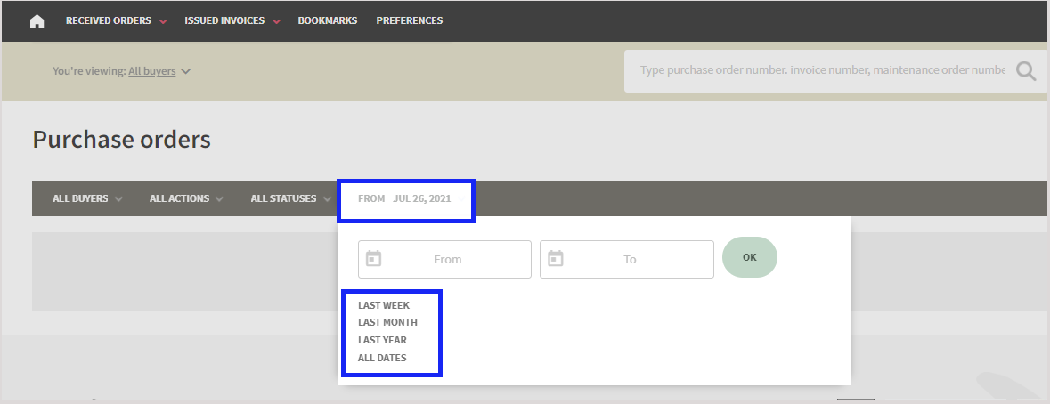 Why can I only see the last purchase orders in the order option // View ...